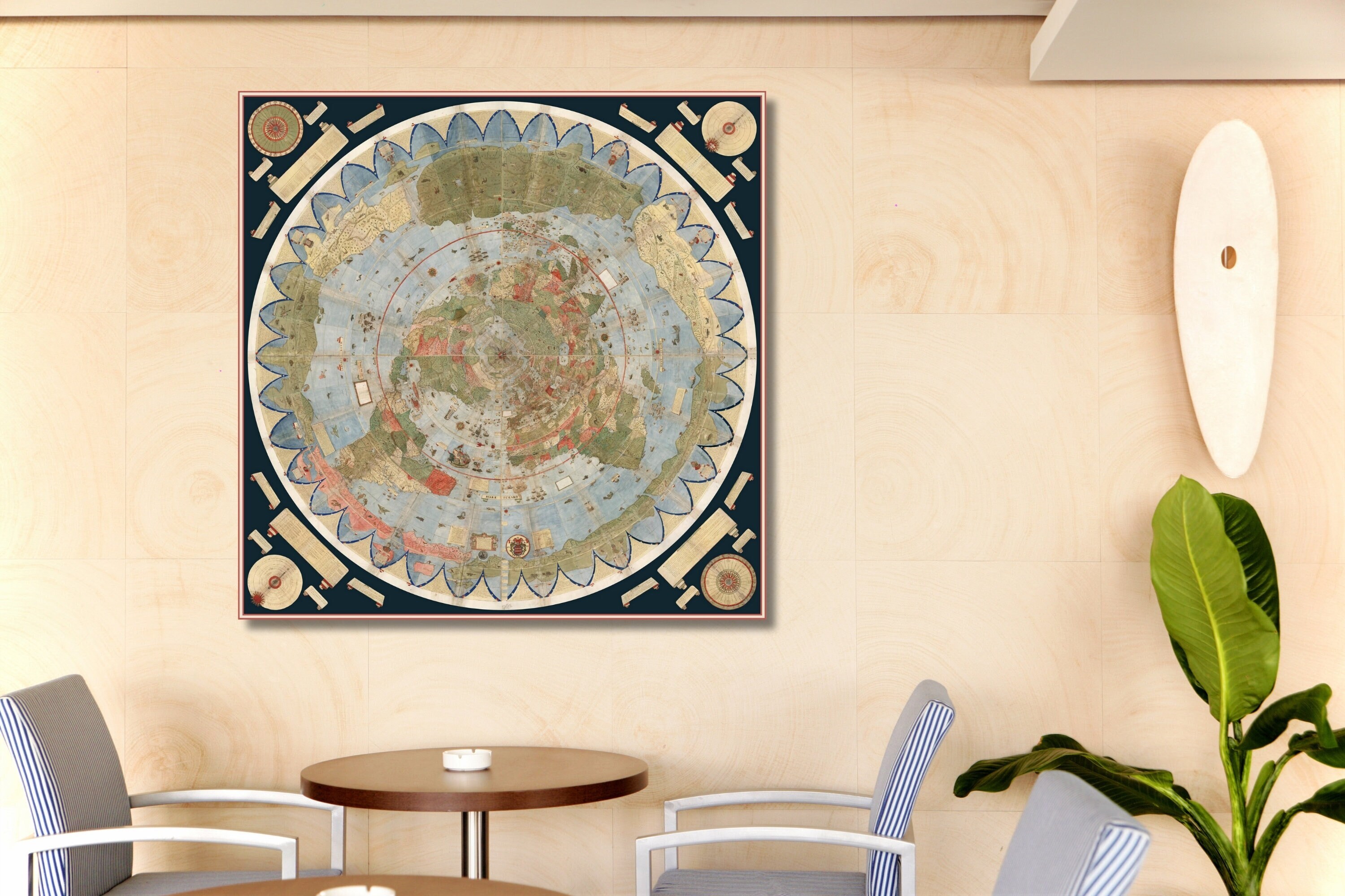 Ancient Flat Earth Map Canvas, Renaissance Cartography: Urbano Monte's ...