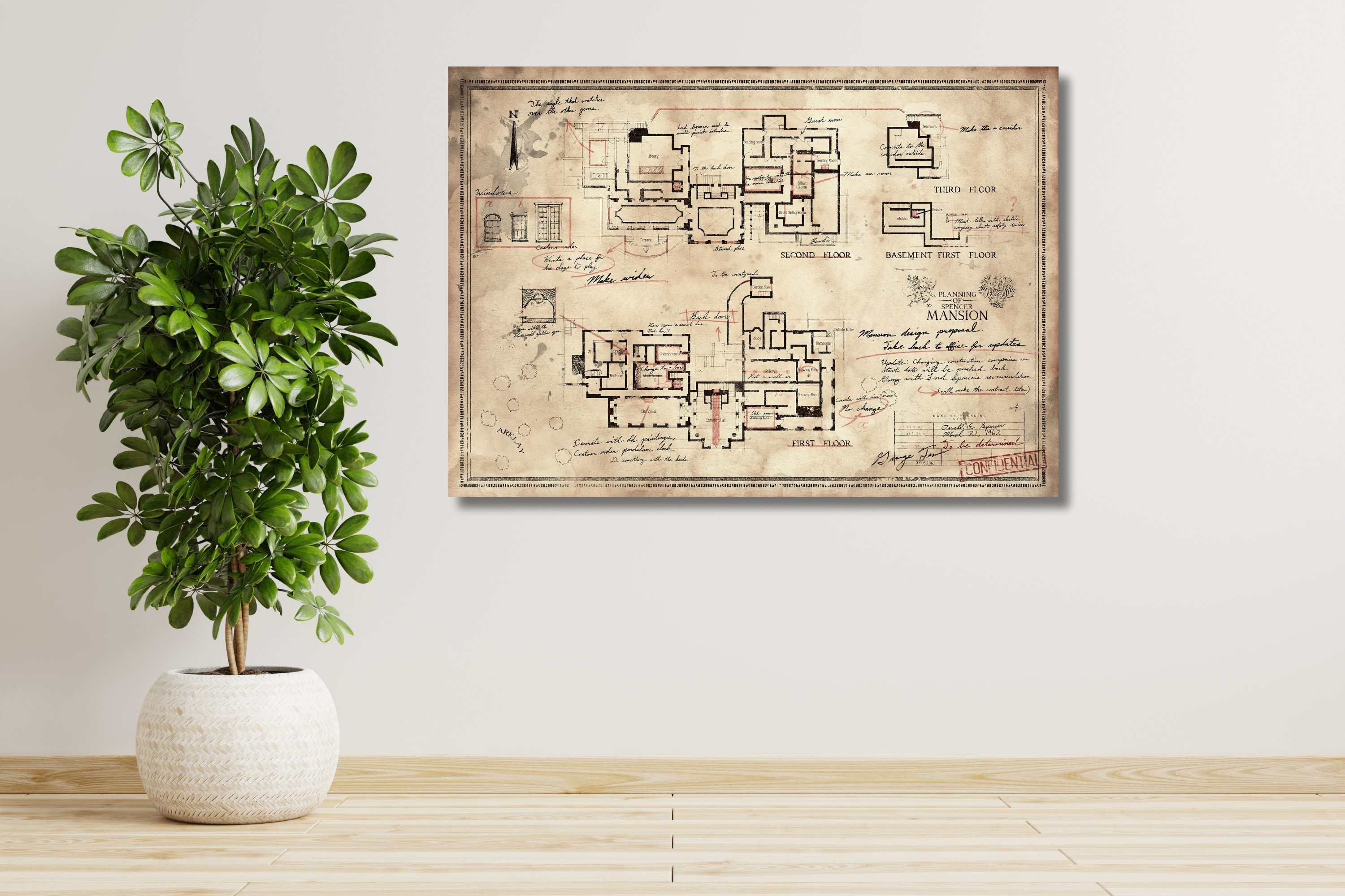 Resident Evil Map Poster|the Spencer Mansion Plan Canvas Wall Art|man ...
