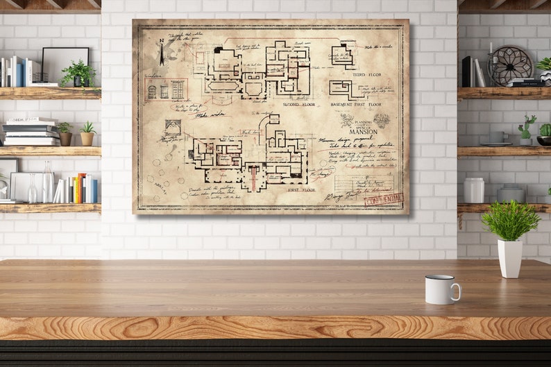 Resident Evil Map Poster|the Spencer Mansion Plan Canvas Wall Art|man ...