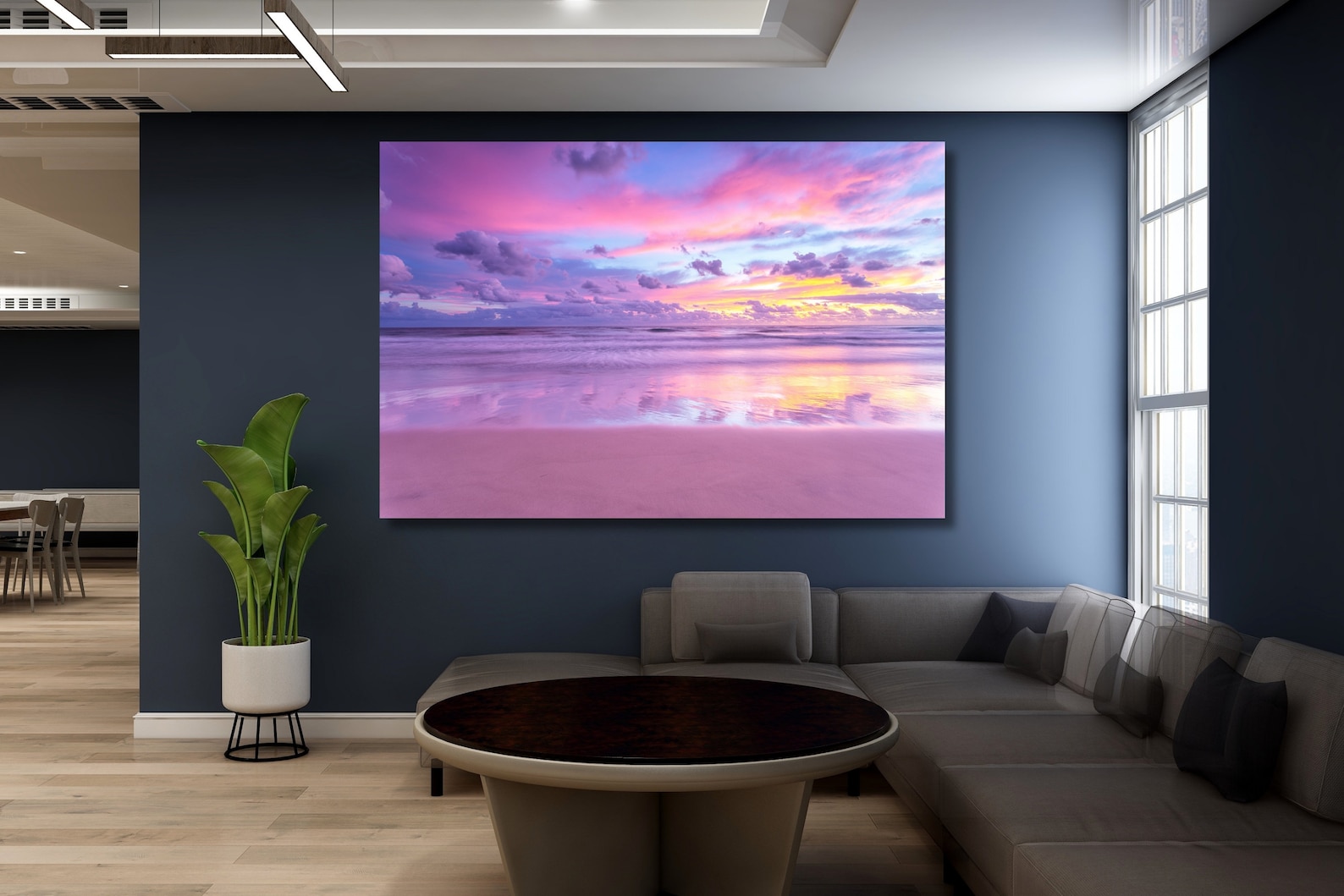 Purple Sunset Sea Shore Beach Canvas Wall Art,tropical Landscape Art ...