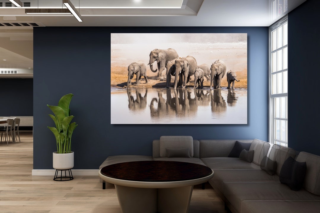 Big African Elephants Art Canvas Wall Art, Wooden Framed Canvas ...