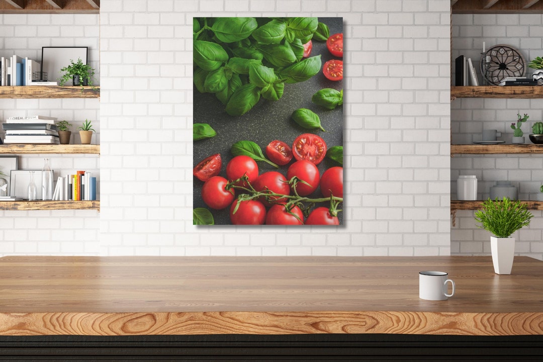Fresh Basil and Tomatoes Poster,kitchen Canvas Art for Food Lovers ...