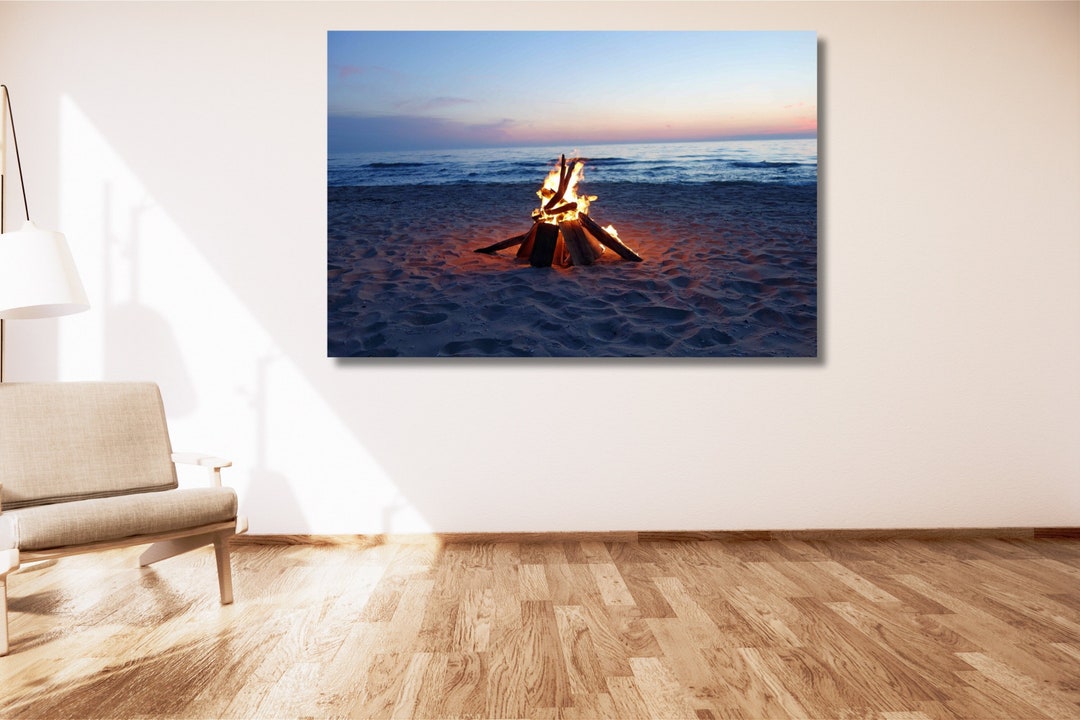 Beach Bonfire Painting|aesthetic Bedroom Art|seascape Wall Art|camp ...