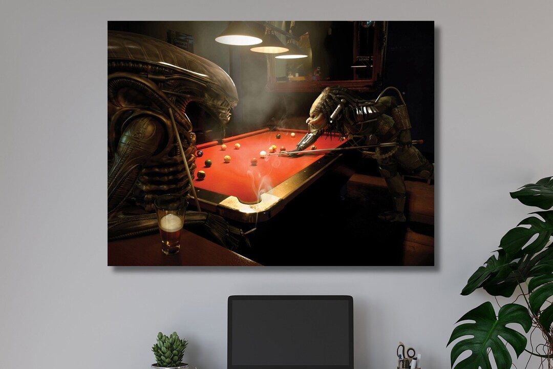 Alien Vs Predator Canvas Wall Art,billiards Poster,playing Pool,office ...