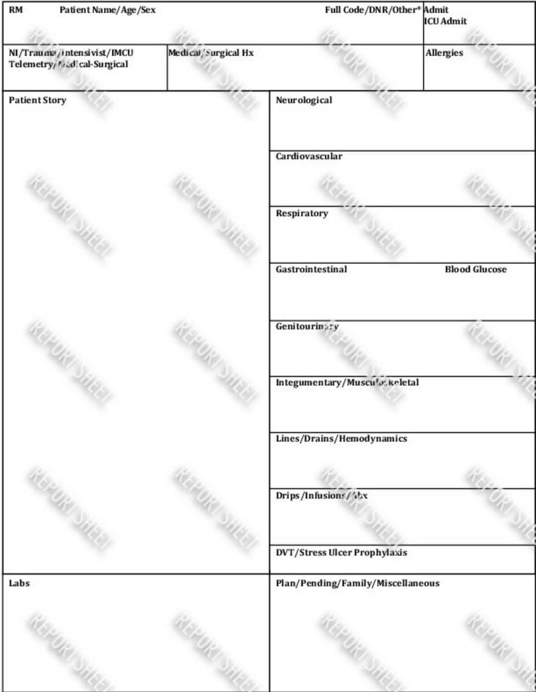 Simple ICU Report Sheet - Etsy