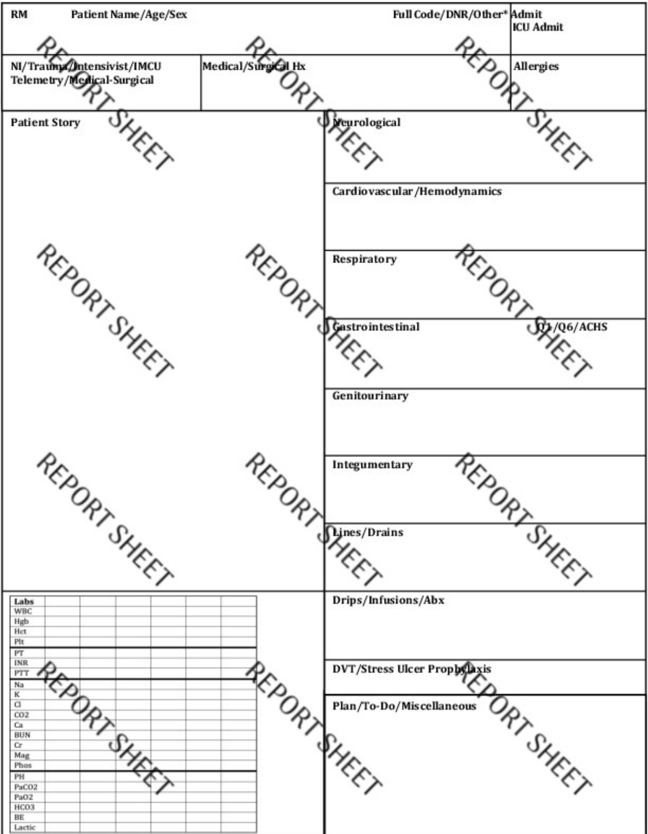 Simple ICU Report Sheet With Labs Chart - Etsy