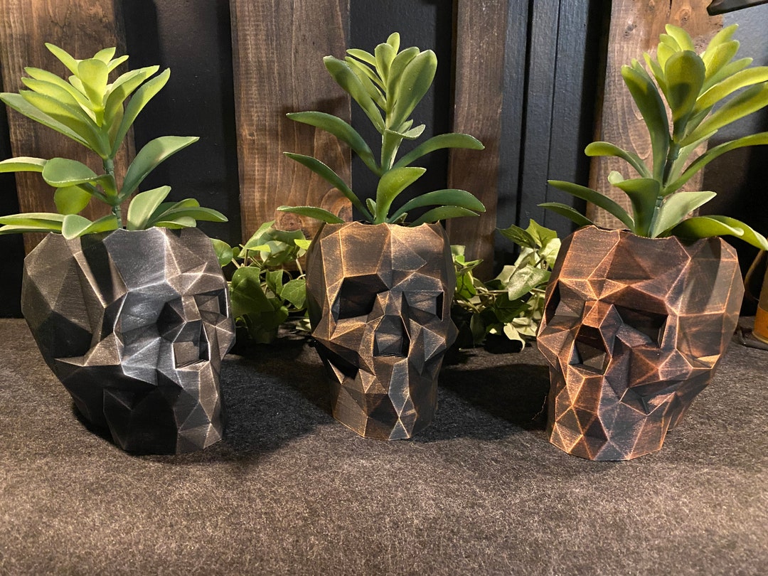 Vintage Style Artistic Skull Flower Pot Planter Pencil Cup - Etsy