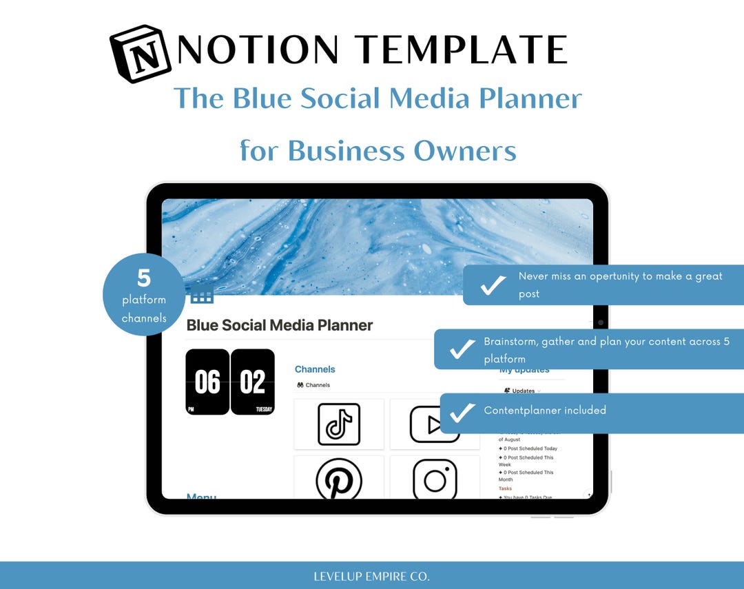 Notion Blue Template Social Media Planner, Digital Content Creator ...
