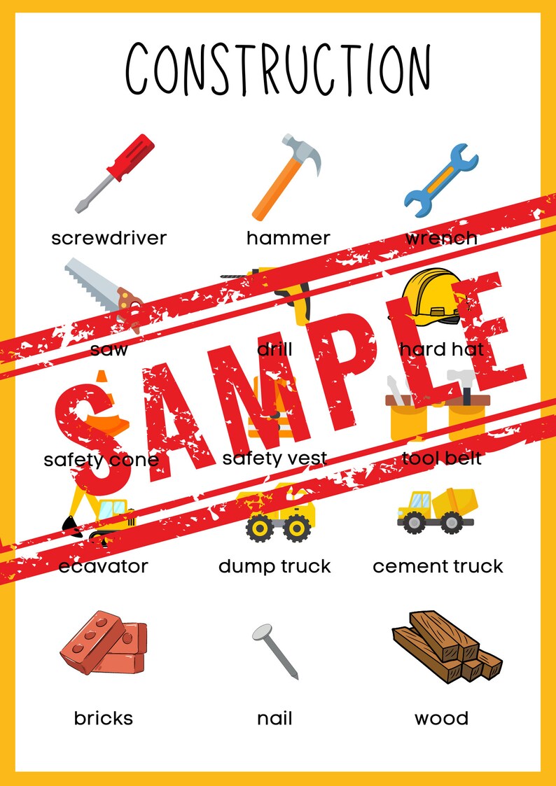 Construction Themed Word Poster - Etsy