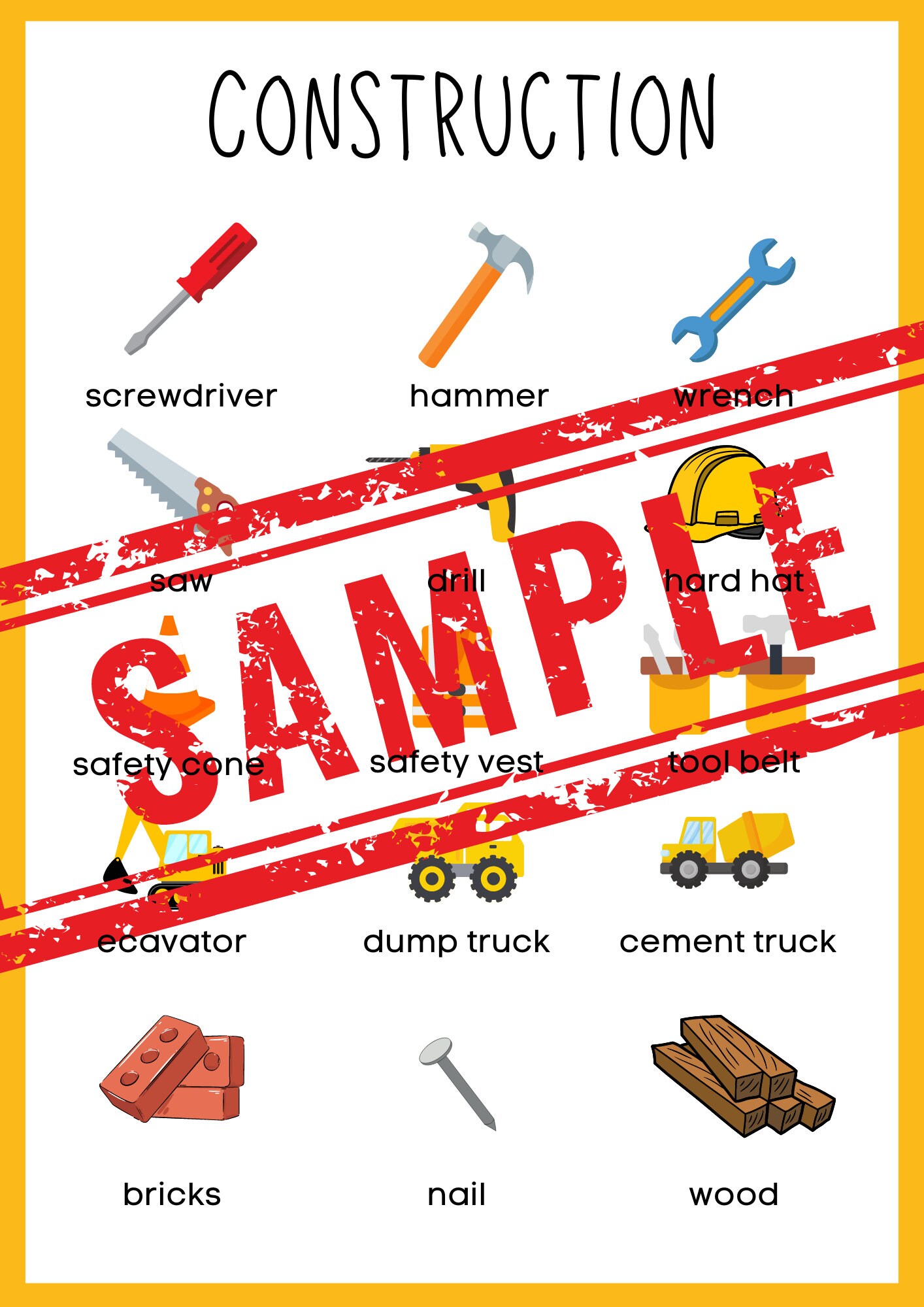 Construction Themed Word Poster - Etsy