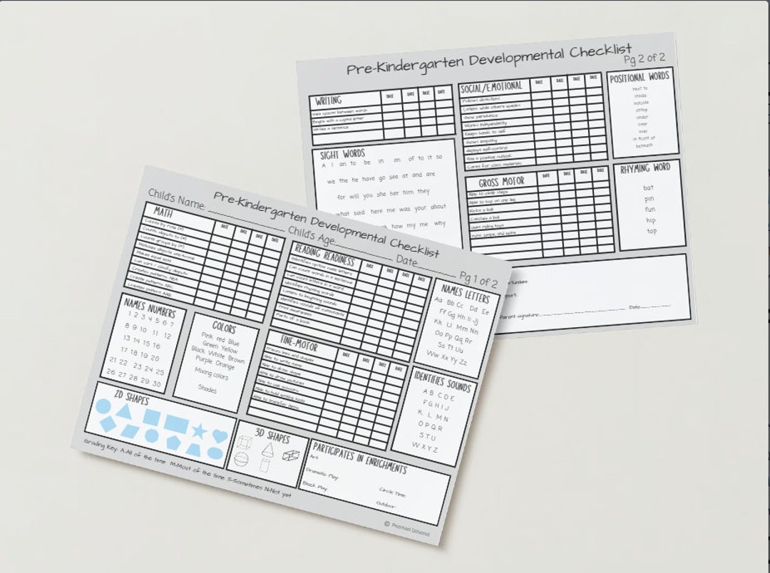Pre-kindergarten Developmental Checklist - Etsy