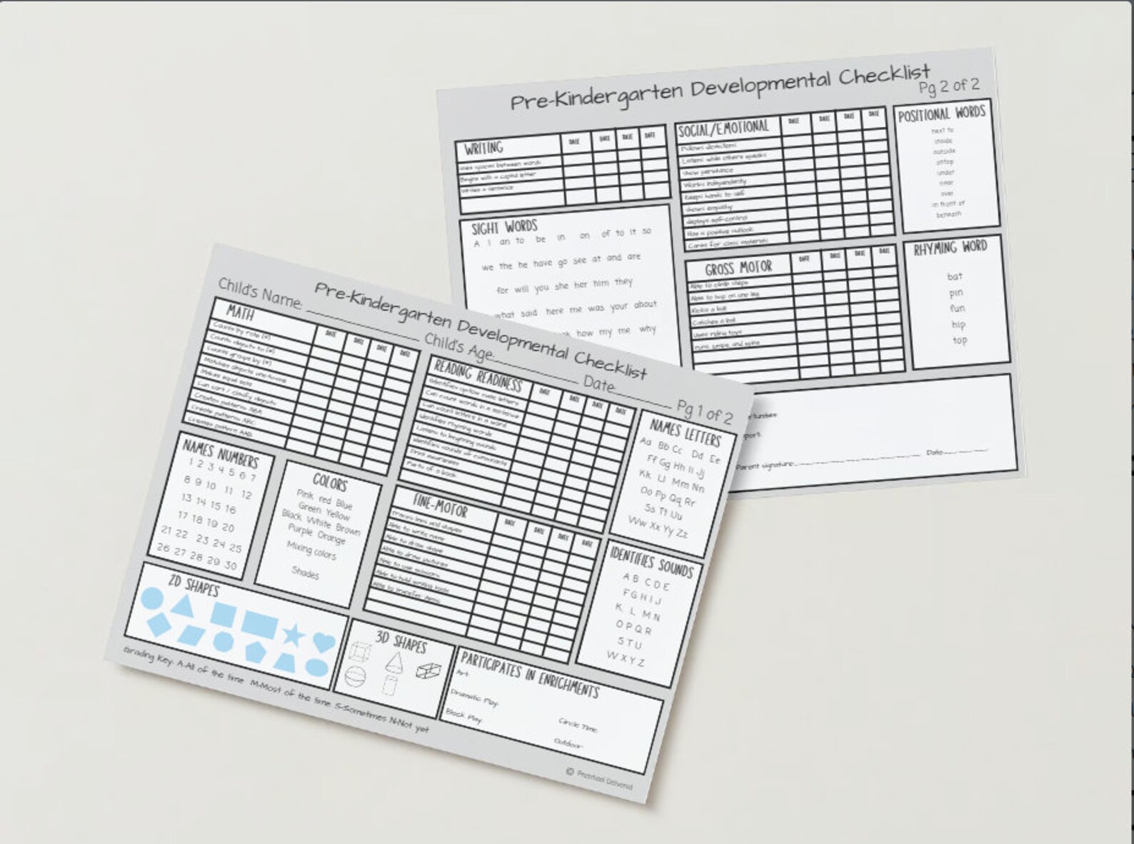 Pre-kindergarten Developmental Checklist - Etsy