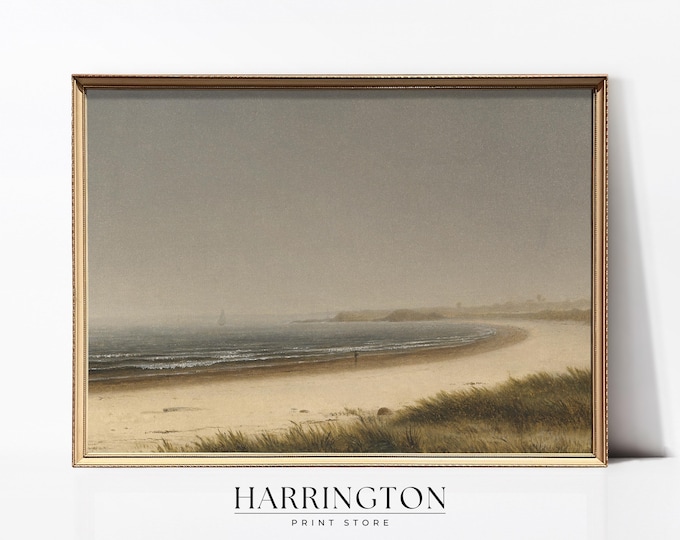 Muted Beach Scene Oil Painting: Warm Tone Coastal Art (digital Download ...