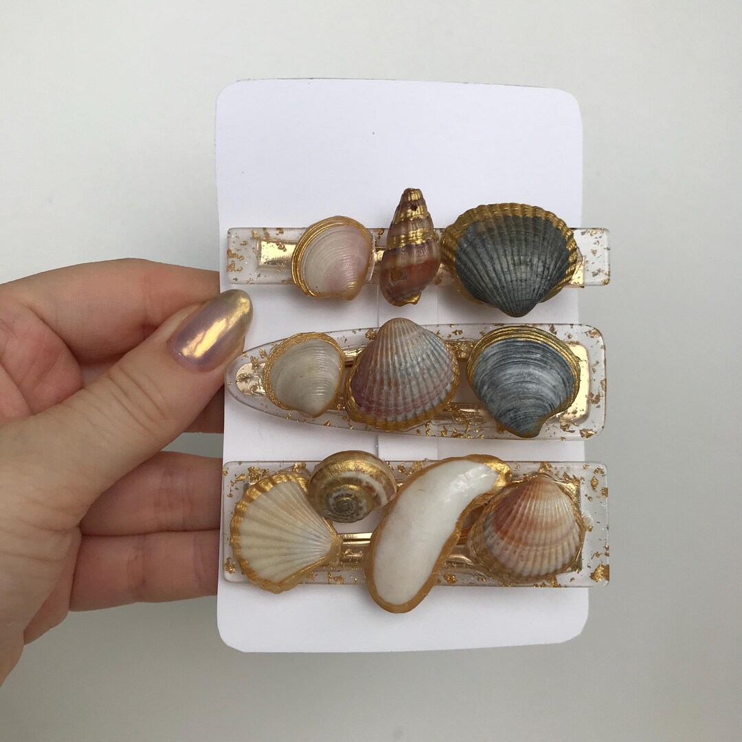 Handmade Sea Shell Hair Clips: Gold Barrette Set, Beach Wedding ...