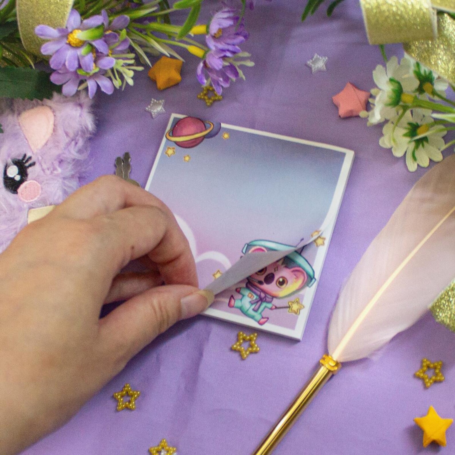Kawaii Pastel Space Koala Sticky Notes, Cute Animal Memo Pad, Fantasy ...