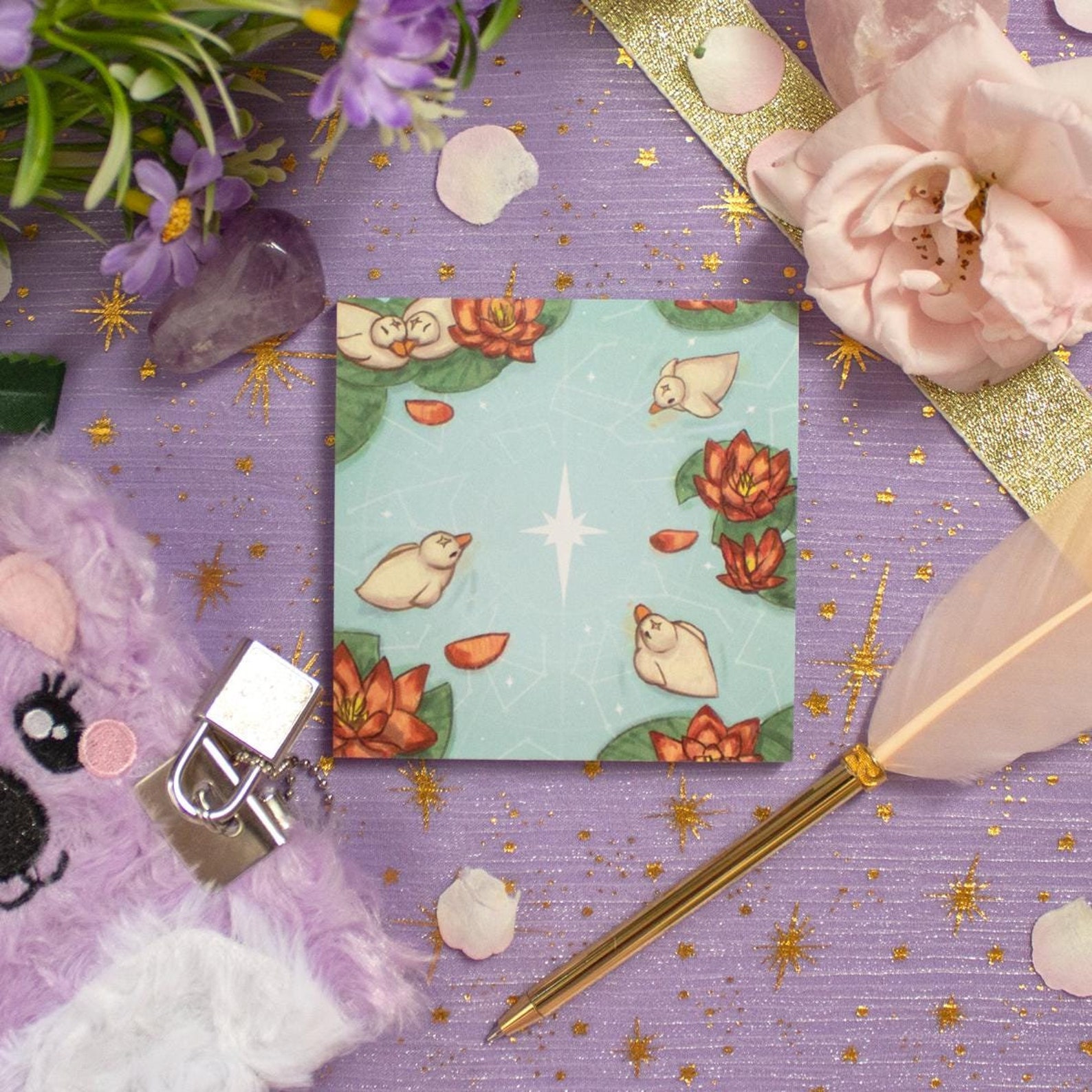 Kawaii Magical Duck Sticky Notes - Dreamy Starry Night Pastel Notepad ...