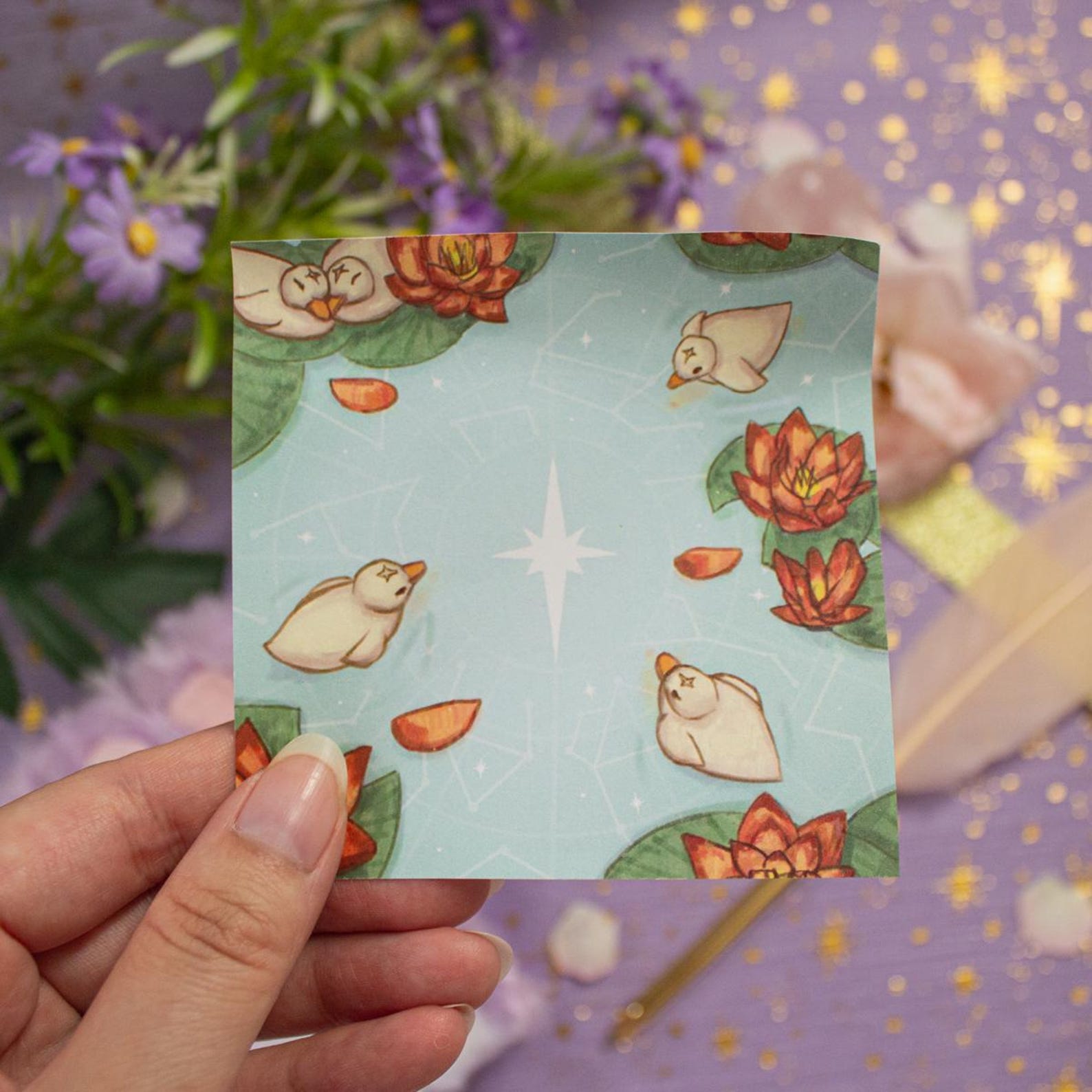 Kawaii Magical Duck Sticky Notes - Dreamy Starry Night Pastel Notepad ...