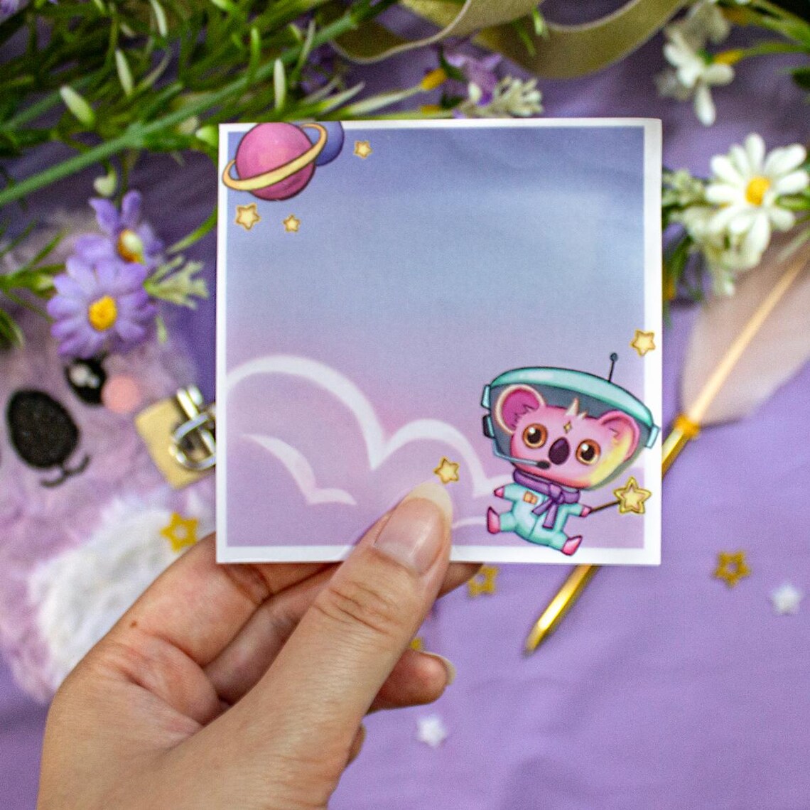 Kawaii Pastel Space Koala Sticky Notes, Cute Animal Memo Pad, Fantasy ...