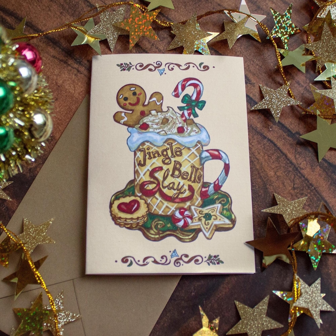 Cute Gingerbread Christmas Card, Greeting Card for Holidays, Festive ...