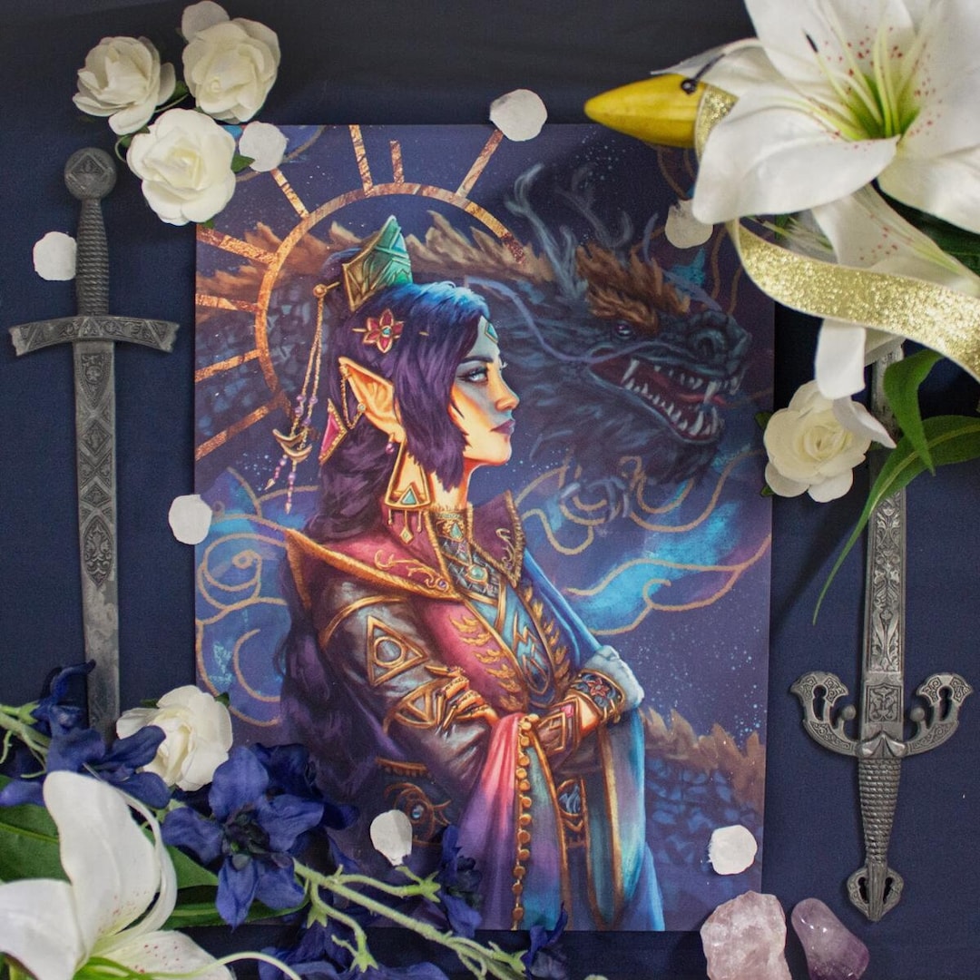 Magical Elven Dragon Princess Art Print, Mystical Fantasy Wall Art ...