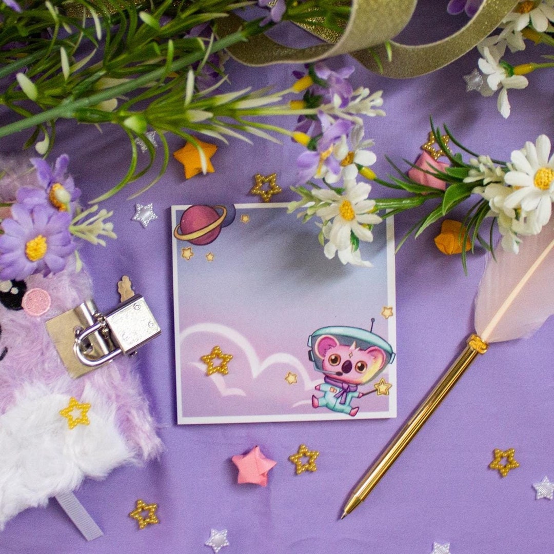 Kawaii Pastel Space Koala Sticky Notes, Cute Animal Memo Pad, Fantasy ...