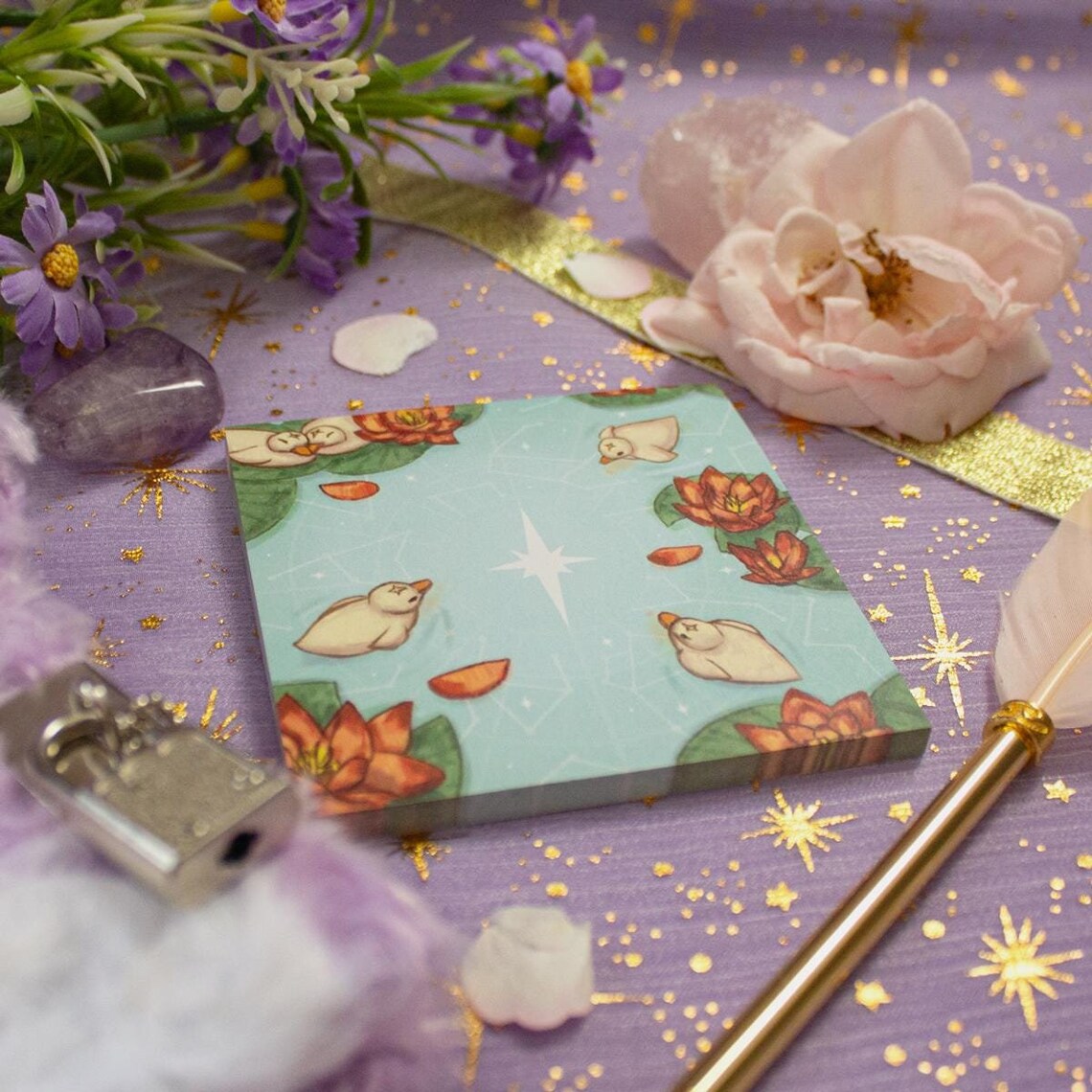 Kawaii Magical Duck Sticky Notes - Dreamy Starry Night Pastel Notepad ...