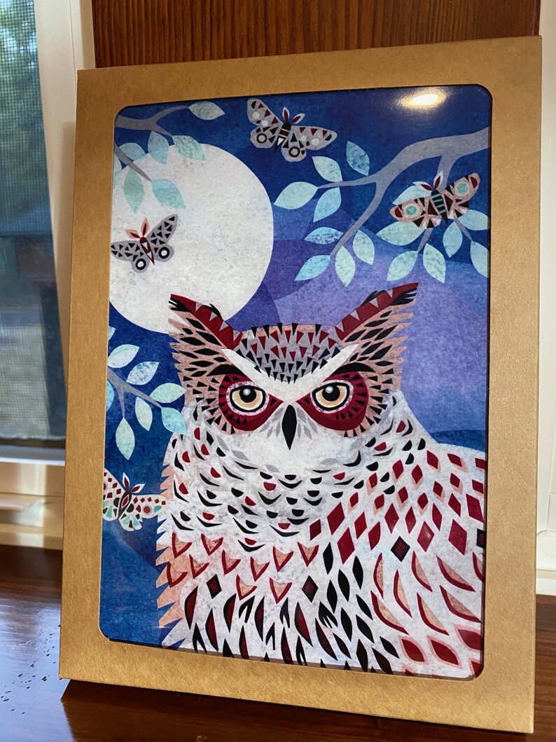 Boxed Great Horned Owl Greeting Cards. 8 Cards, 5x7 W/ Envelopes, Blank ...