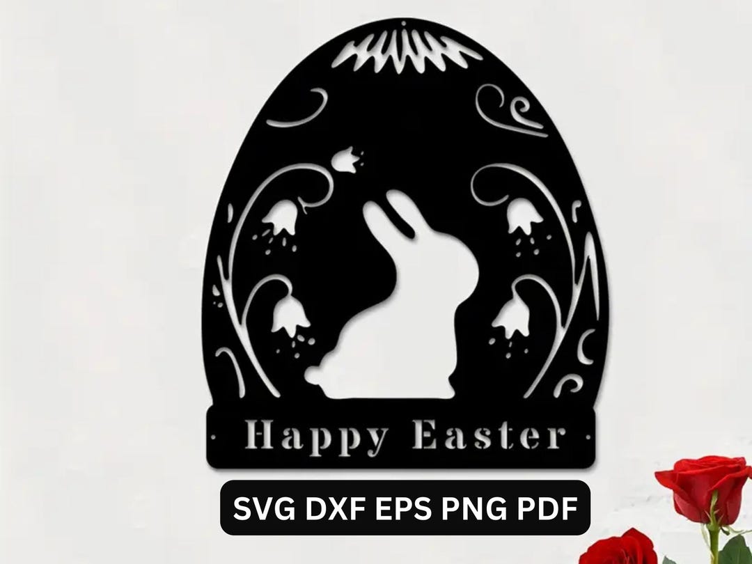 Happy Easter Egg SVG - Bunny in Egg Cut File - Floral Easter Laser Cut ...