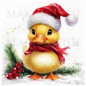 Christmas Duck Clipart Set, Whimsical Holiday Duckling Illustrations ...