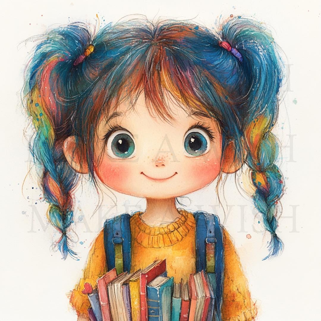 10 Quirky Girls, Back to School, Watercolor Clipart Bundle, Watercolor ...