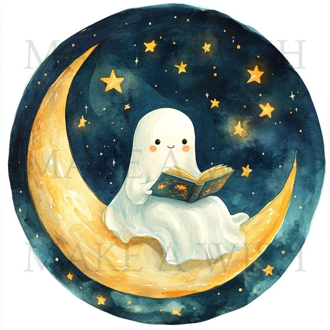8 Spooky Ghost Reading Clipart Set, Halloween Ghost Illustration Jpg ...