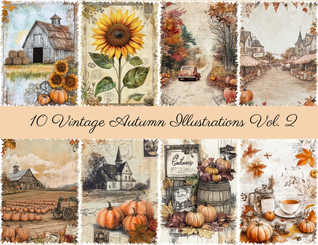 Vintage Fall Ephemera Clipart, Autumn Nostalgia Printable Scrapbook ...
