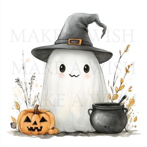 10 Cute Ghost Halloween Watercolor Clipart, Pumpkin Illustration, Fall ...