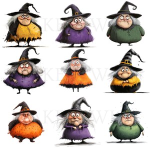 10 Funny Witch Clipart for Halloween, Cute Spooky Digital Halloween ...