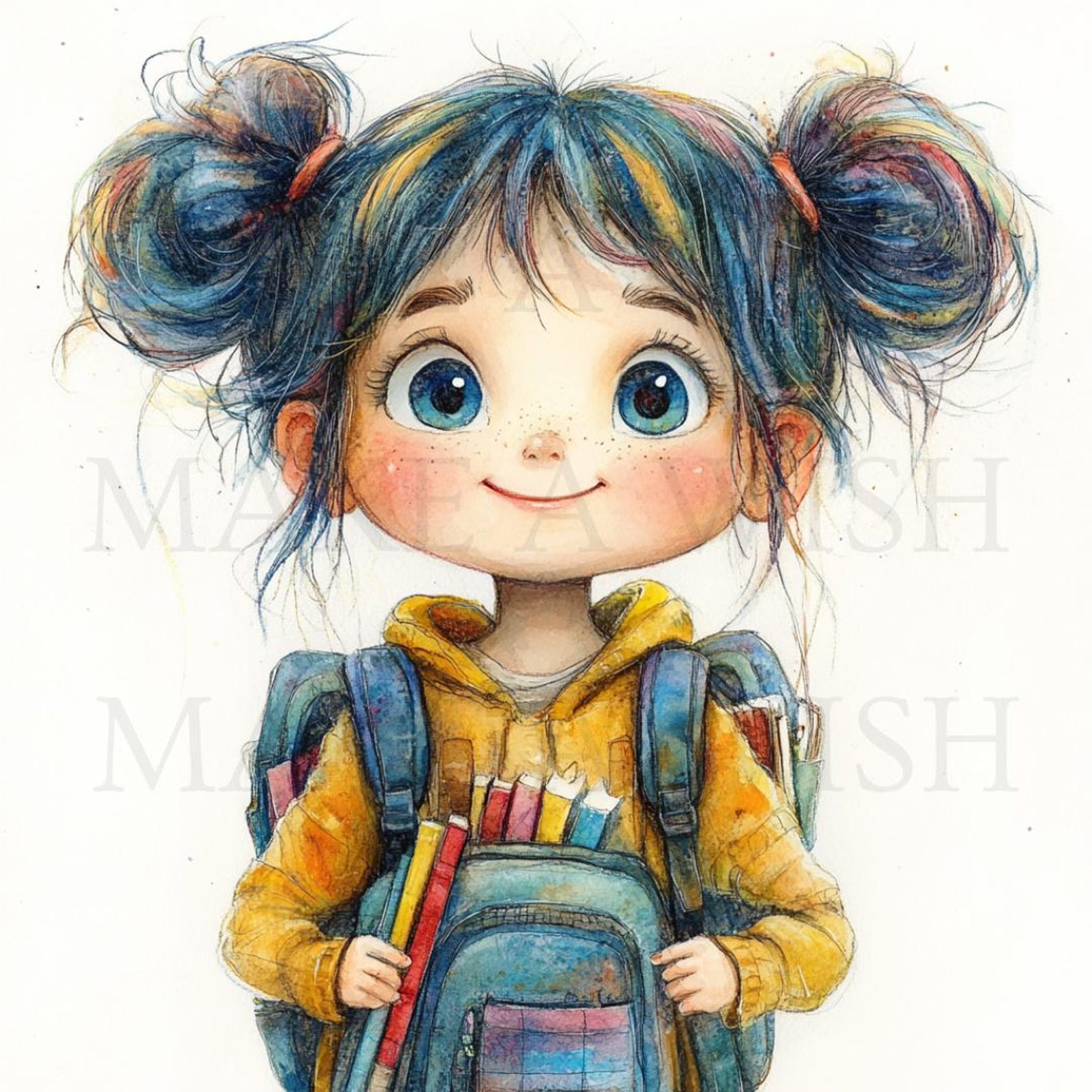 10 Quirky Girls, Back to School, Watercolor Clipart Bundle, Watercolor ...