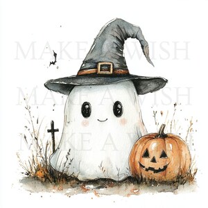 10 Cute Ghost Halloween Watercolor Clipart, Pumpkin Illustration, Fall ...