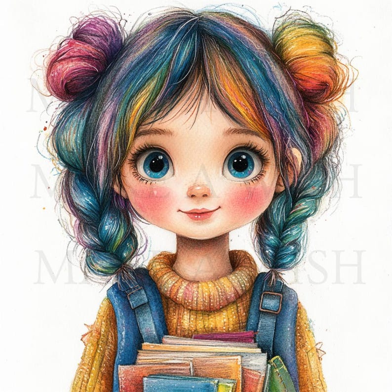 10 Quirky Girls, Back to School, Watercolor Clipart Bundle, Watercolor ...