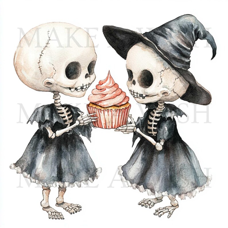10 Halloween Skeleton Watercolor Clipart, Cute Skeletons Trick or ...