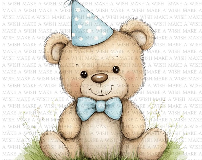 Teddy Birthday Clipart, 10 PNG Watercolor Bear Illustration, Party ...