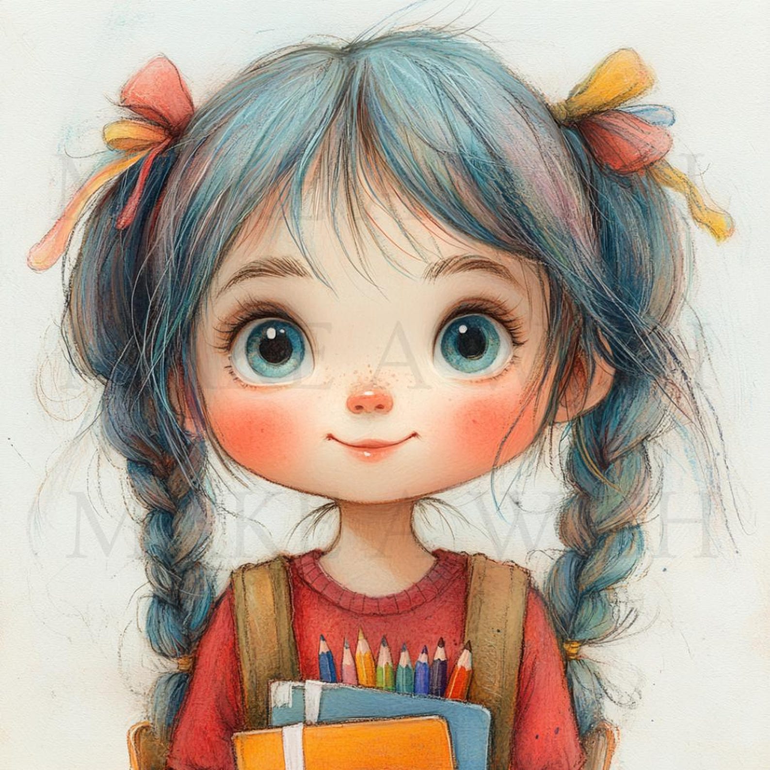 10 Quirky Girls, Back to School, Watercolor Clipart Bundle, Watercolor ...