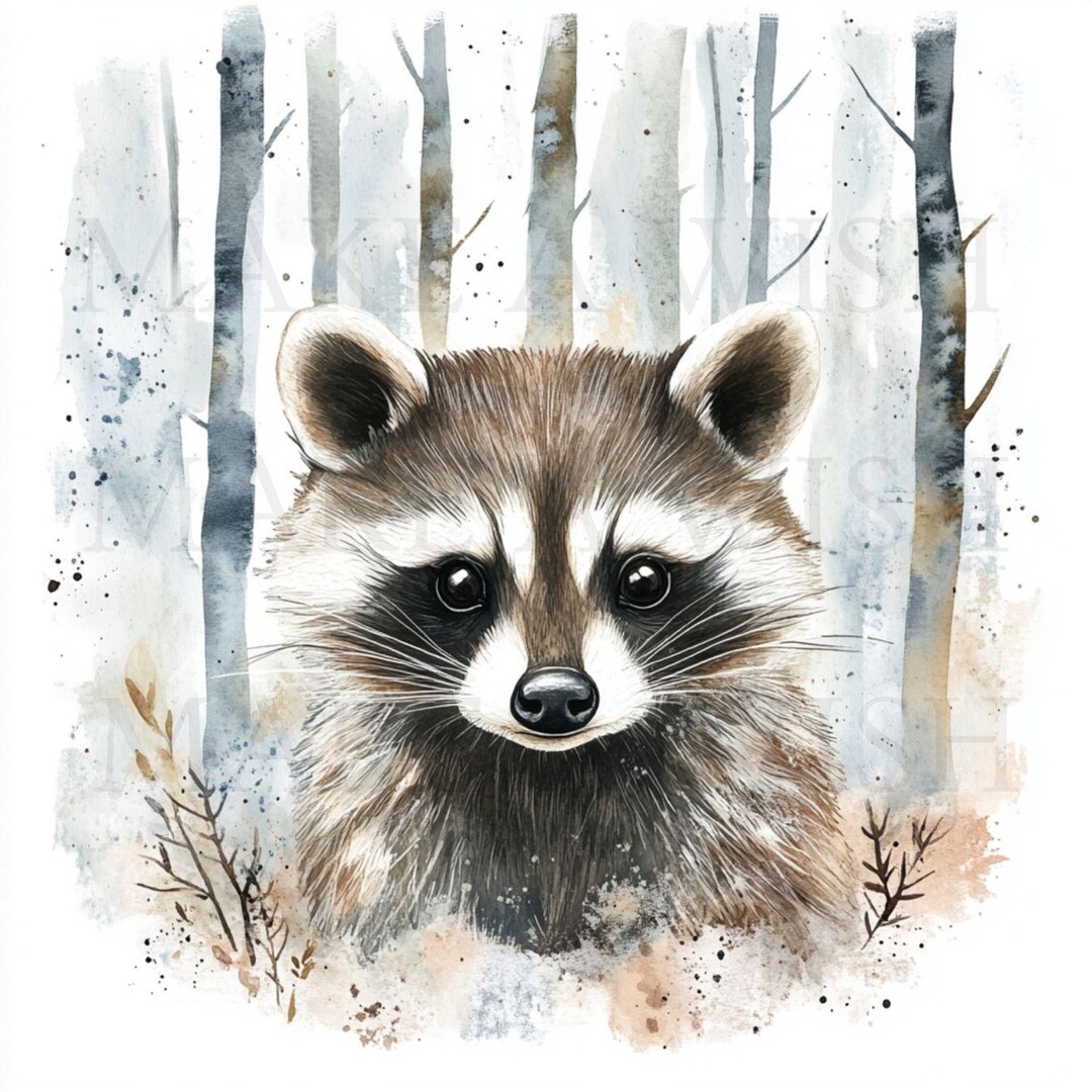 10 Cute Raccoon Clip Art Watercolor Jpgs for Junk Journal, Scrapbooking ...