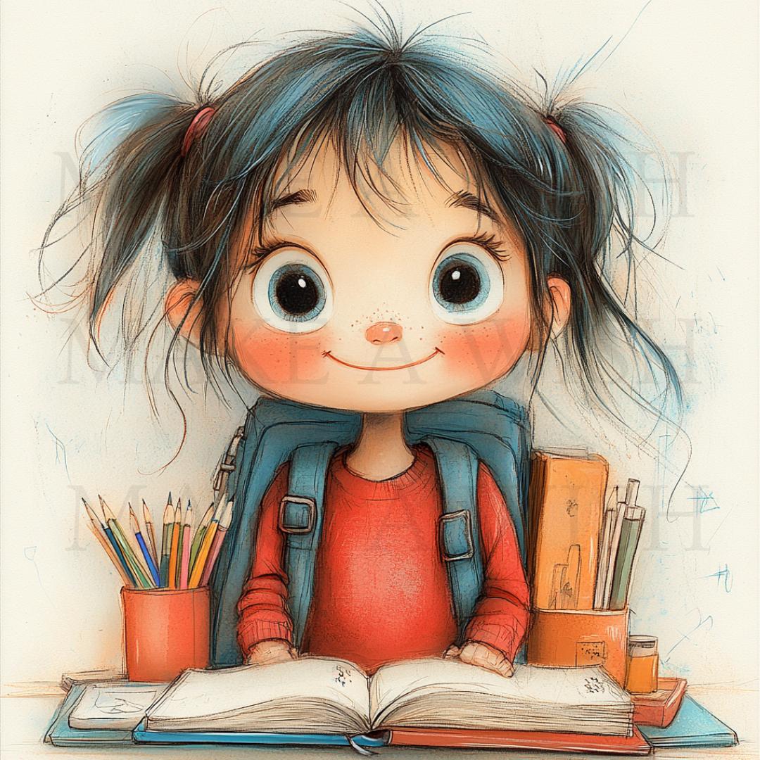 10 Quirky Girls, Back to School, Watercolor Clipart Bundle, Watercolor ...