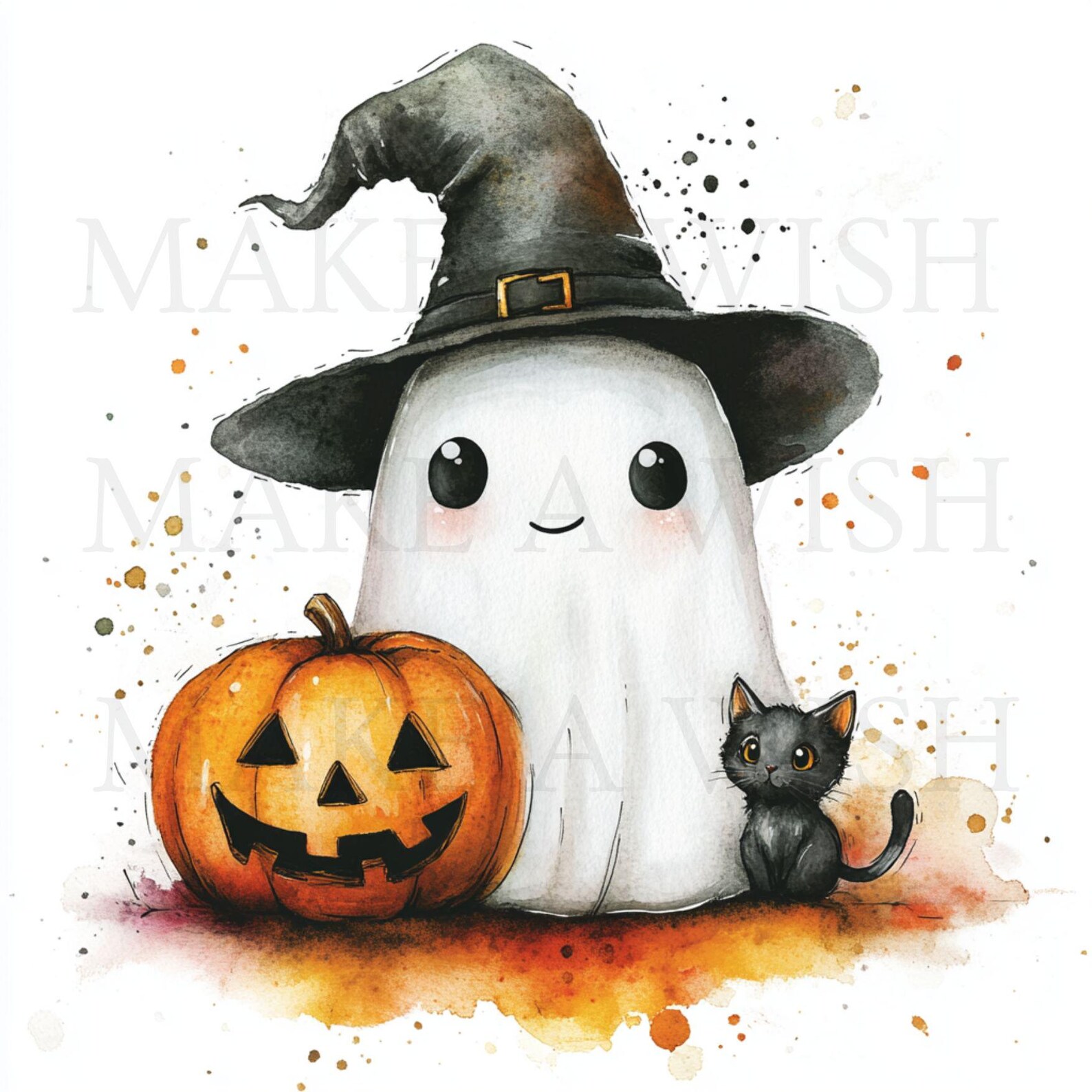 10 Cute Ghost Halloween Watercolor Clipart, Pumpkin Illustration, Fall ...