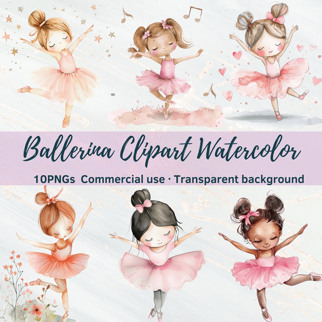 Ballerina Clipart Set PNG. Ballet Dance Clipart for Nursery Wall Art ...
