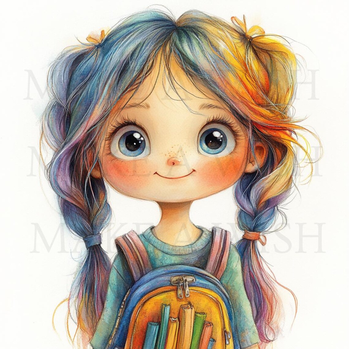 10 Quirky Girls, Back to School, Watercolor Clipart Bundle, Watercolor ...