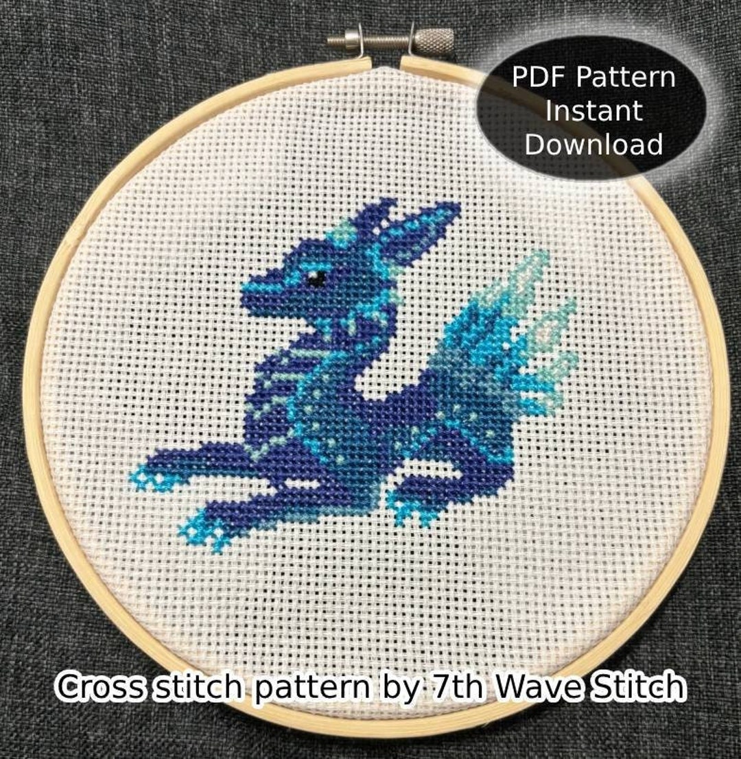 Small Easy Blue Dragon Cross Stitch Pattern Pdf Instant Download Etsy