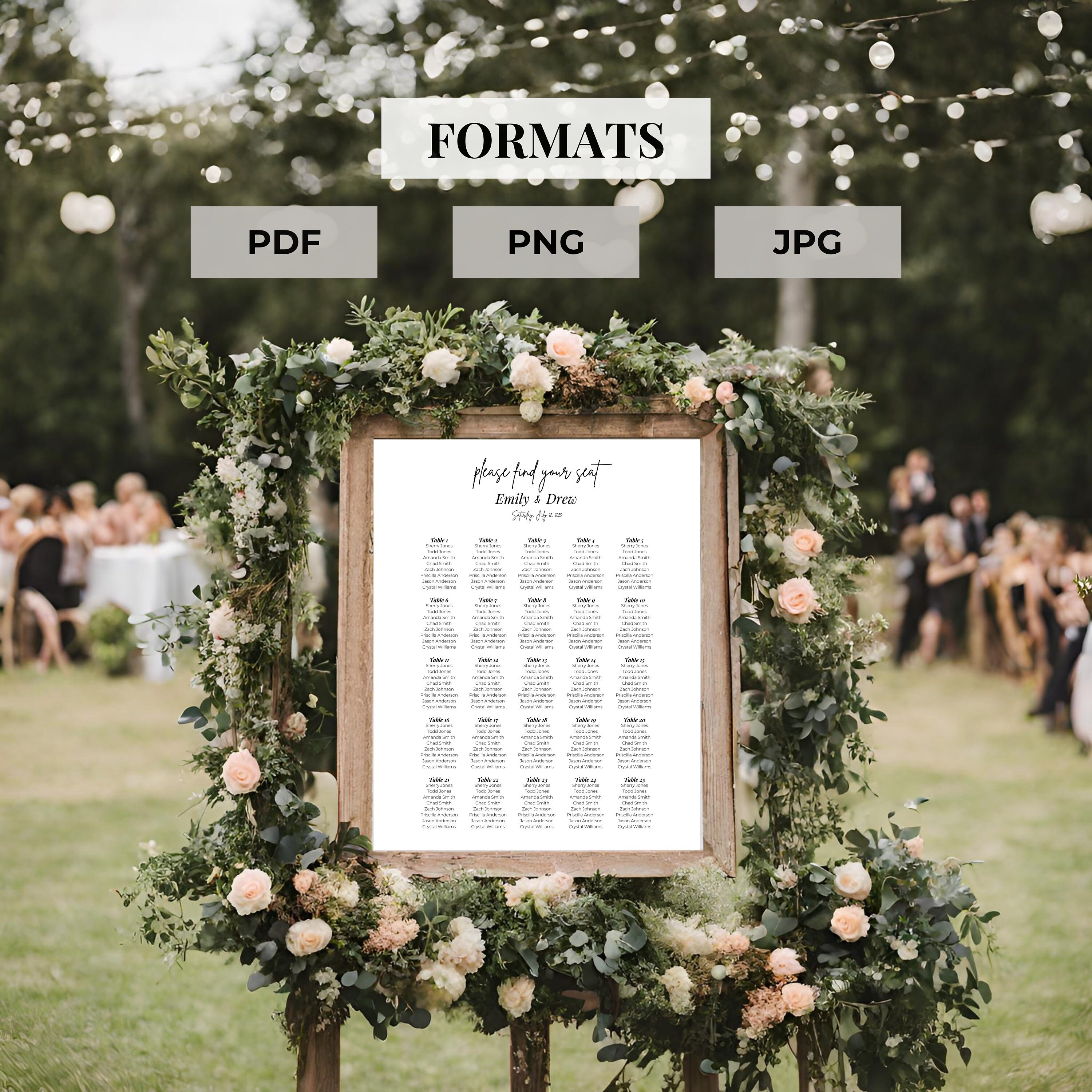 Large Seating Chart Wedding Template, Large Wedding Seating Chart Board ...