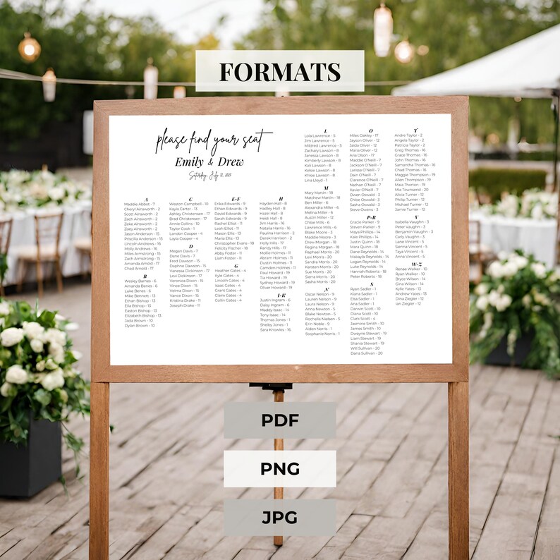 Alphabetical Wedding Seating Chart Template, Large Seating Chart ...