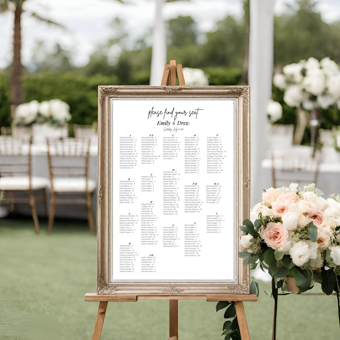Alphabetical Wedding Seating Chart Template, Large Seating Chart ...