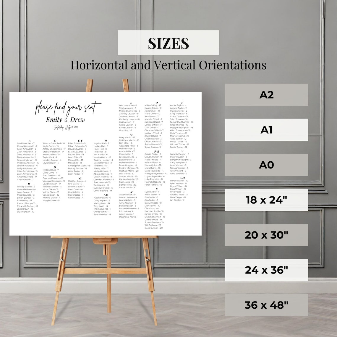 Alphabetical Wedding Seating Chart Template, Large Seating Chart ...